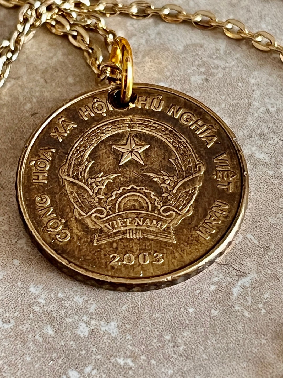 Vietnam Coin Necklace Vietnamese 5000 Dong Vintage Pendant Old Vintage ...