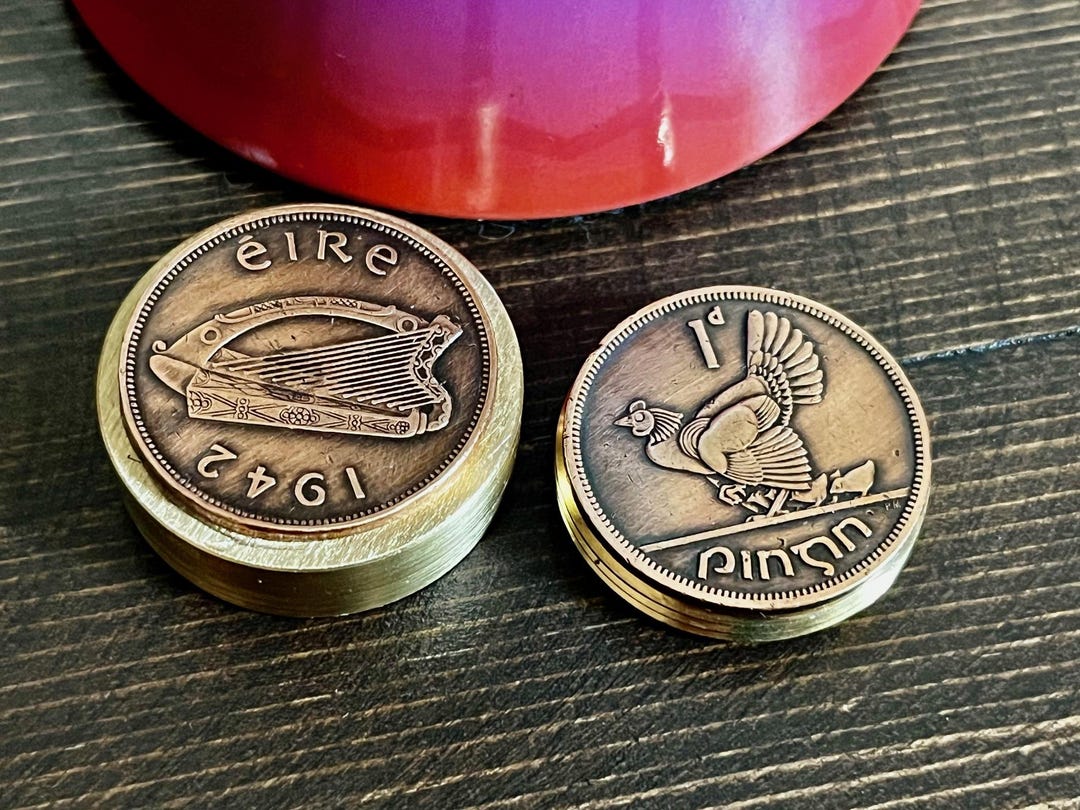 Ireland Coin Pillbox – 1942 Irish Eire Harp Lucky Penny Brass Box ...