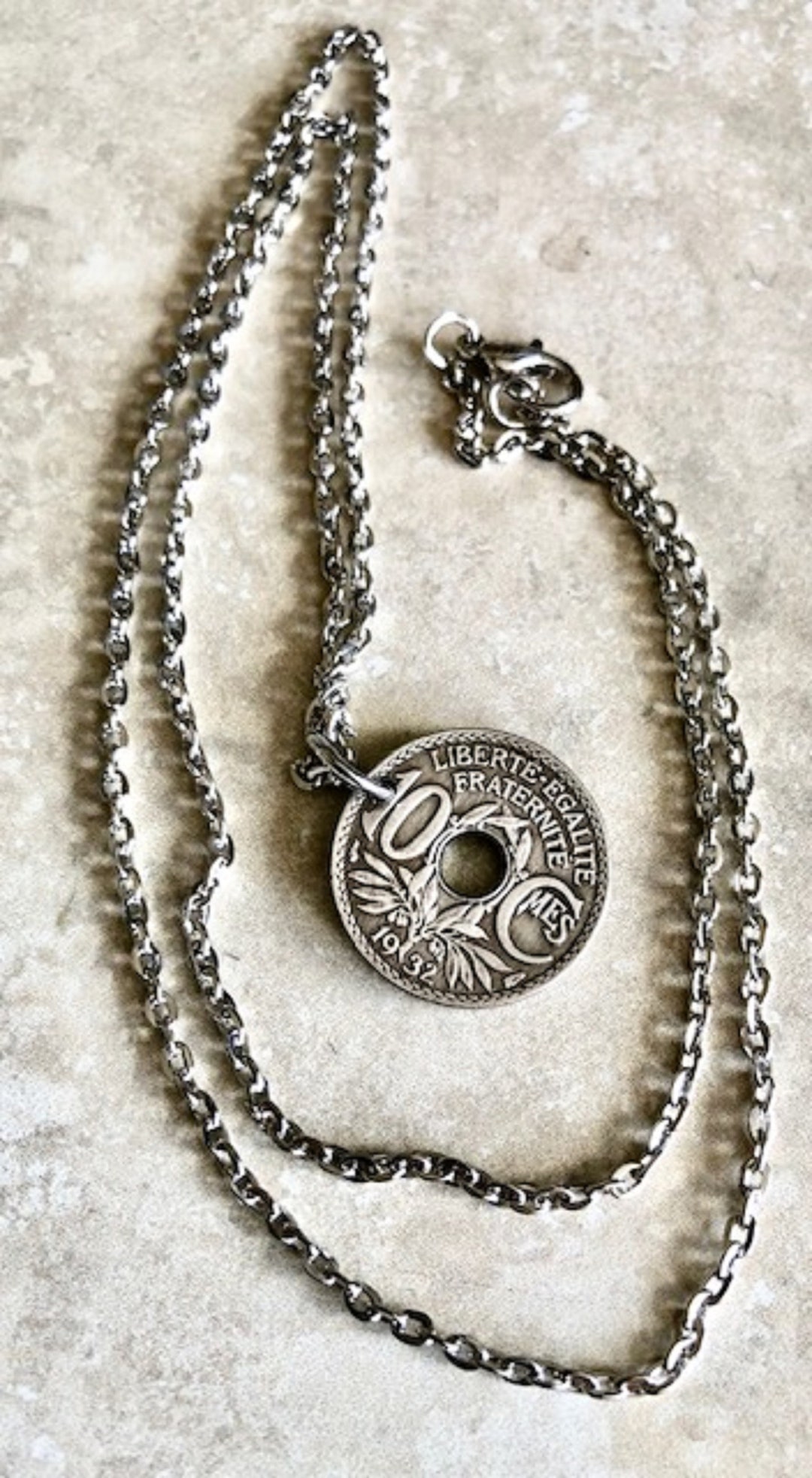 France 10 Centimes Coin Necklace – French Liberte Egalite Fraternite ...