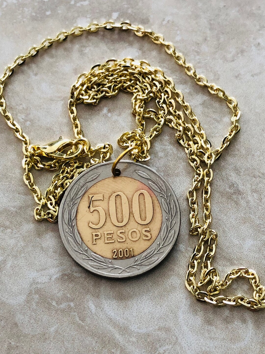 Chili Coin Necklace Challain 500 Pesos Pendant Vintage Rare Coins Coin ...