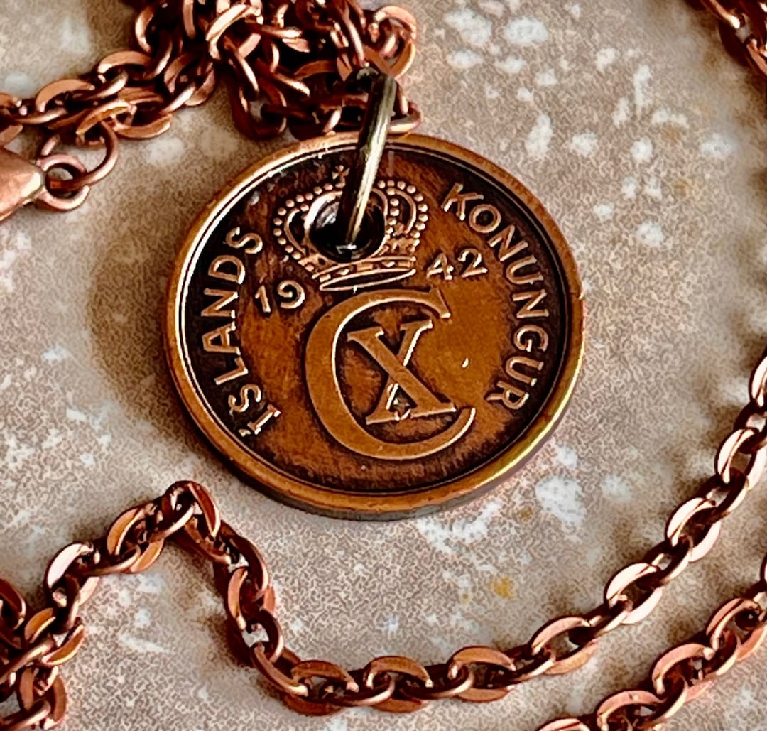 Iceland Coin Pendant 2 Aurar Personal Necklace, Old Vintage Handmade ...