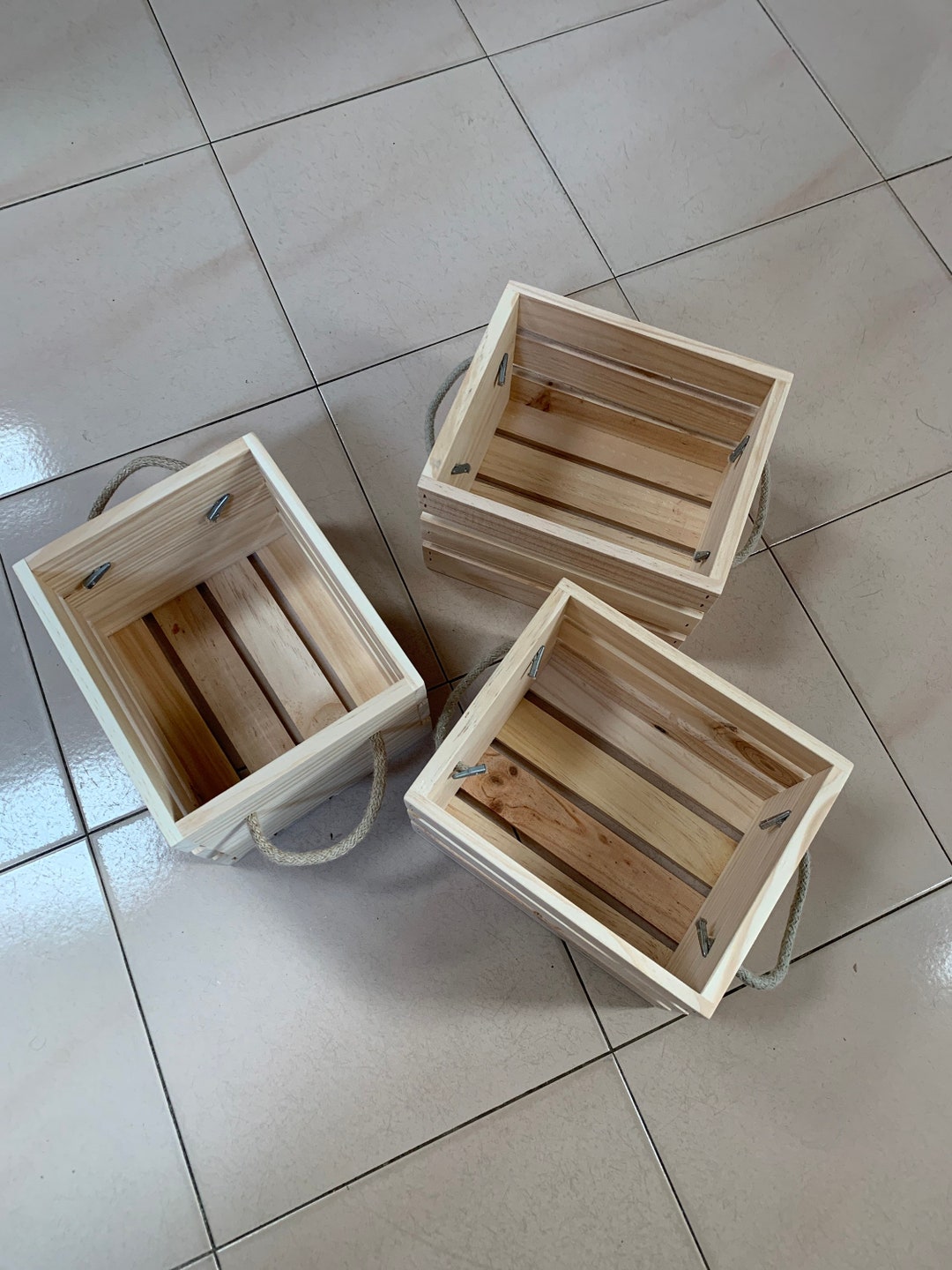 THREE Wooden Crates With Rope Handles - Etsy