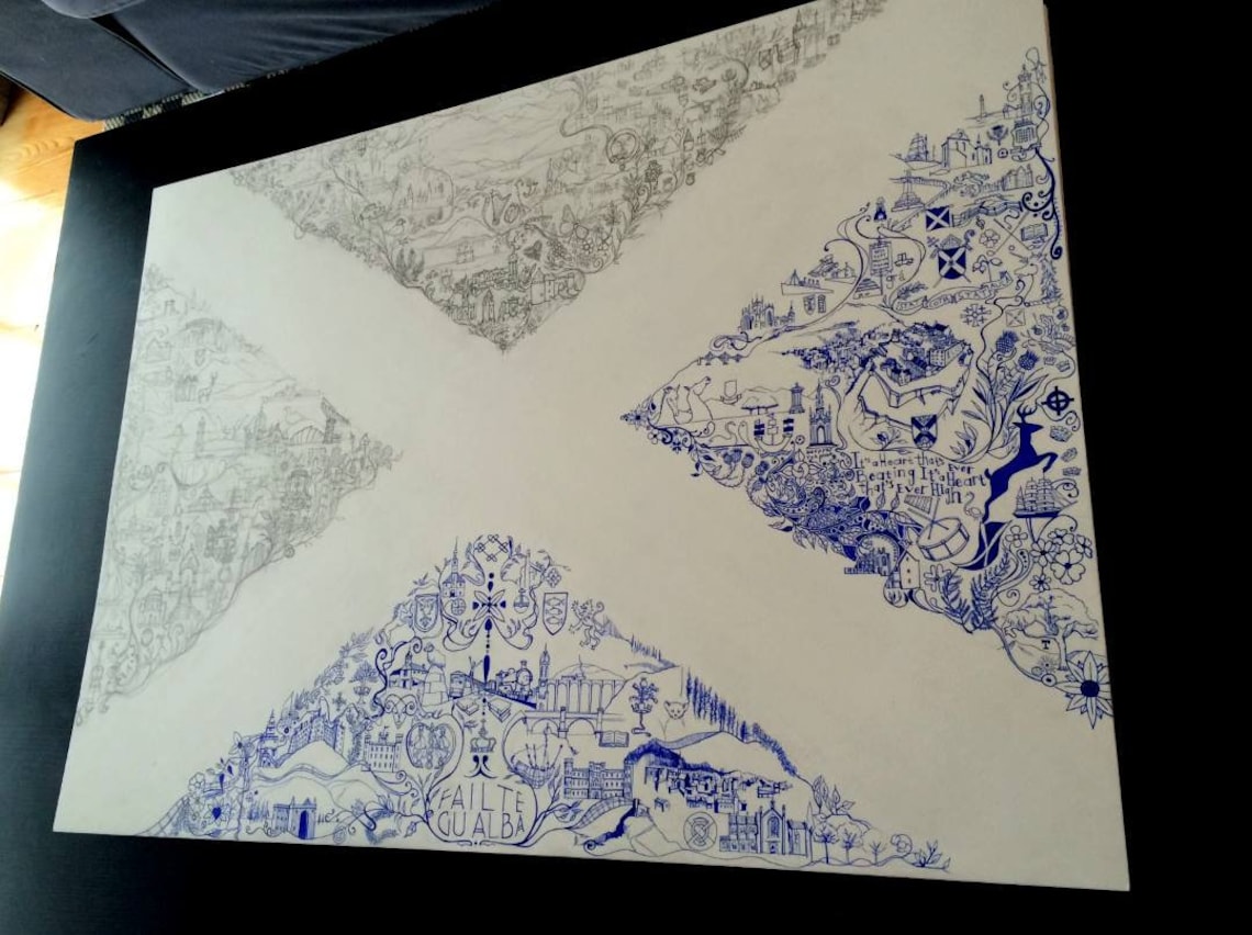 Beautiful Hand Drawn Illustration of the Scottish Saltire | Etsy