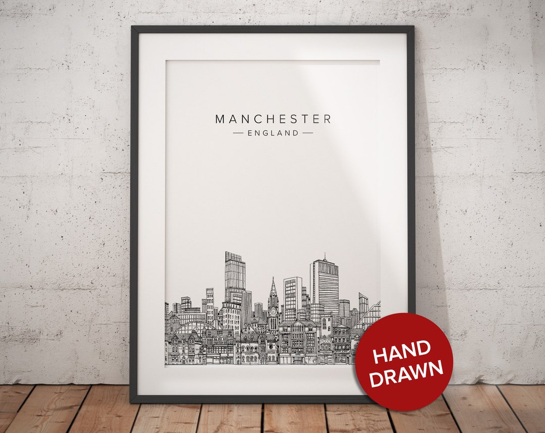 Manchester Skyline Art Print: Hand Drawn Cityscape Illustration - Etsy