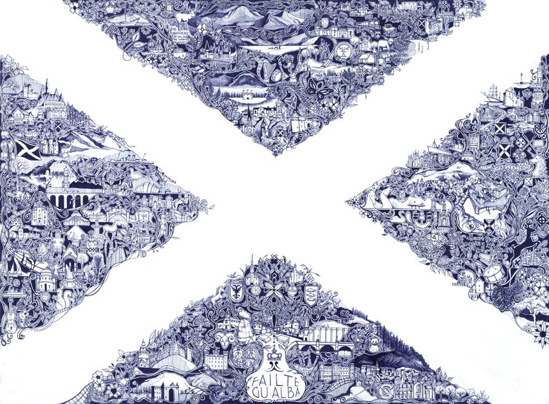 Beautiful Hand Drawn Illustration of the Scottish Saltire | Etsy