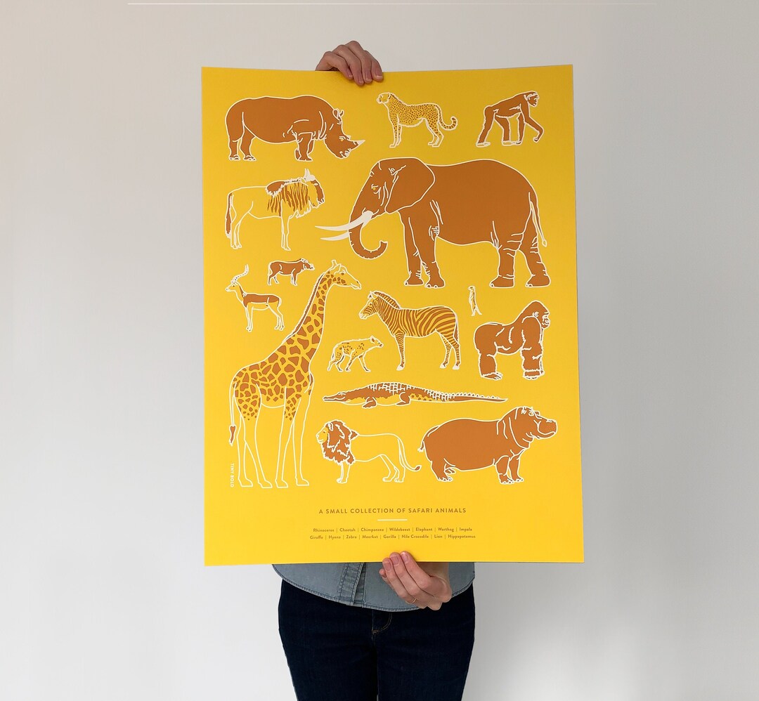 Safari Animals Screenprint | 18x24" | Kids Room Art | Animal Collection ...