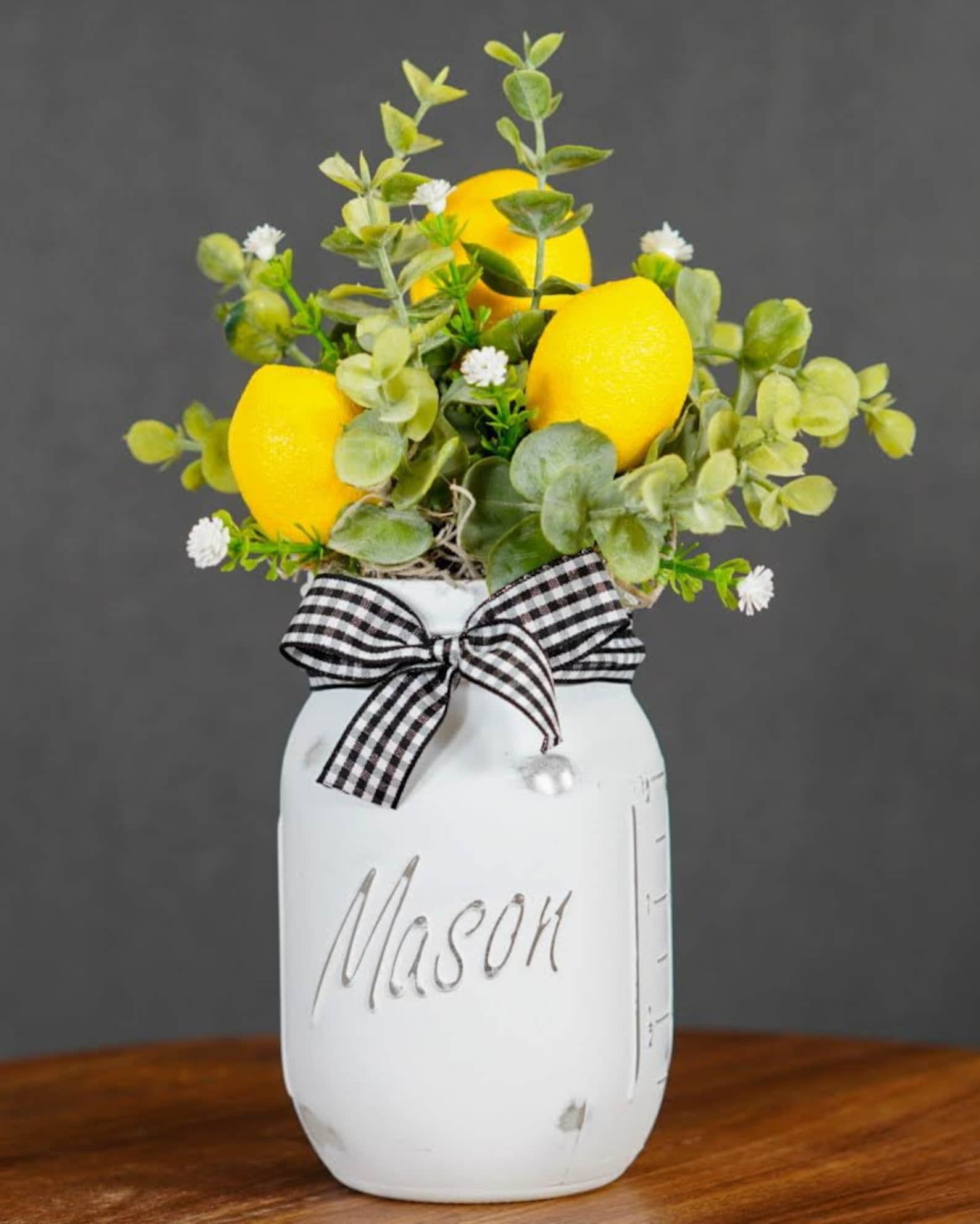 Lemon Mason Jar Floral Arrangement Lemon Decor Farmhouse - Etsy