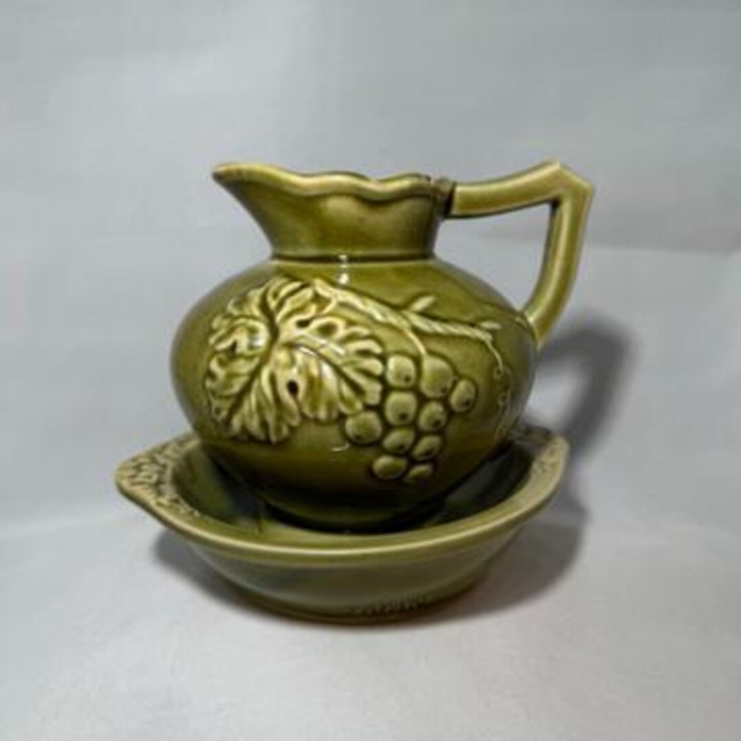 Vintage Miniature 6" Japanese Green Water Pitcher and Bowl - Etsy