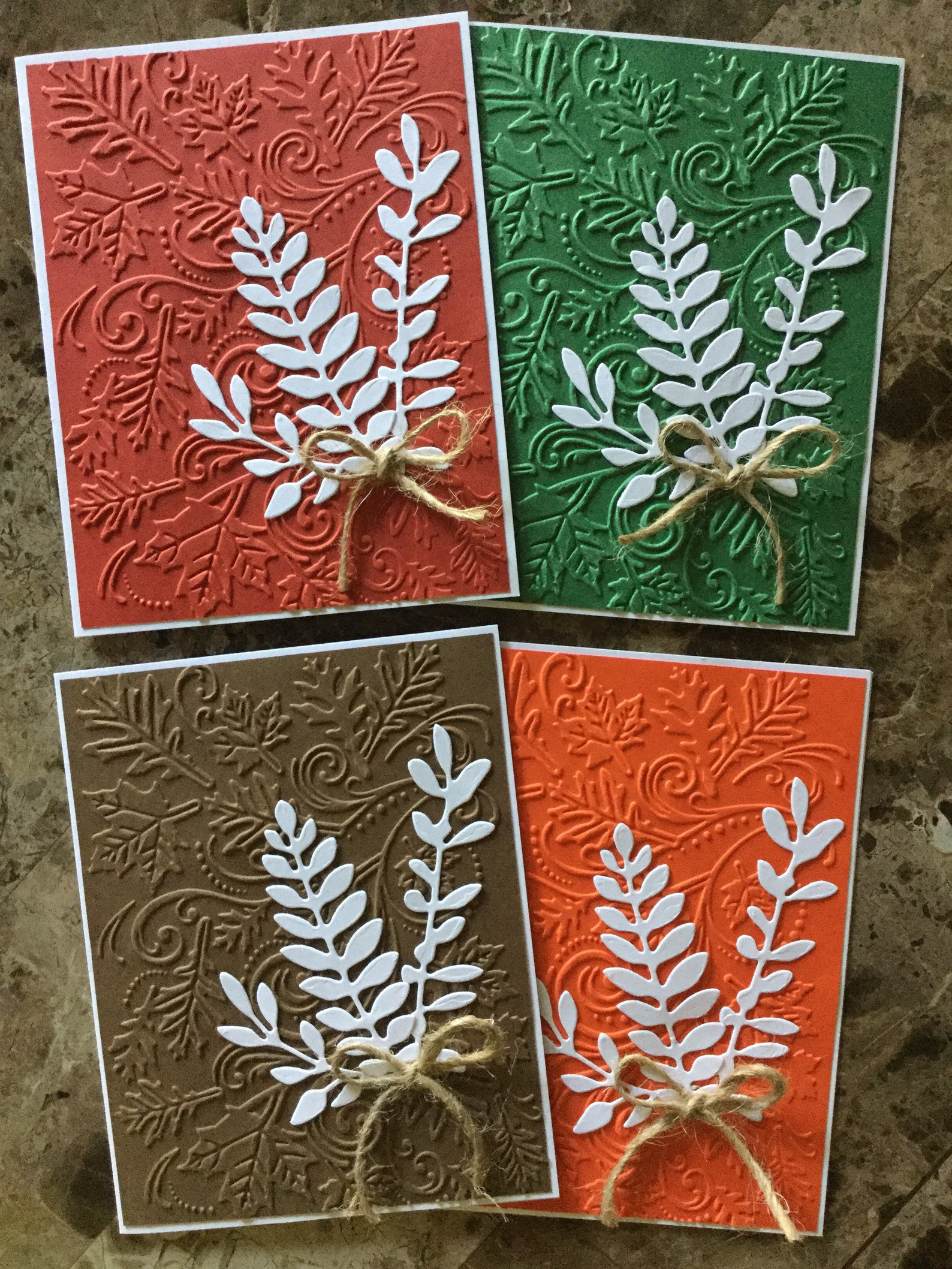 Set of 4 Elegant Leaves Cards, Note Cards, Handmade All Occasion ...