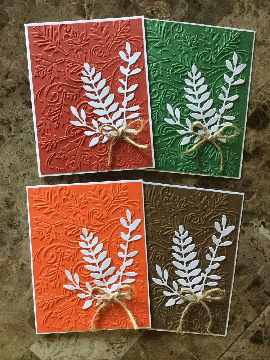 Set of 4 Elegant Leaves Cards, Note Cards, Handmade All Occasion ...