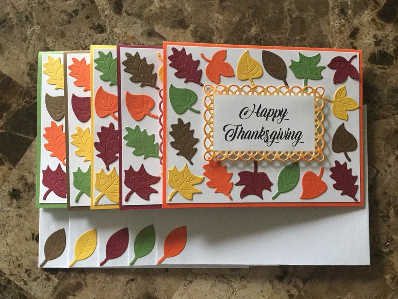 Set of 5 Thanksgiving Cards, Elegant Handmade 3D, Autumn, Fall, Leaves ...