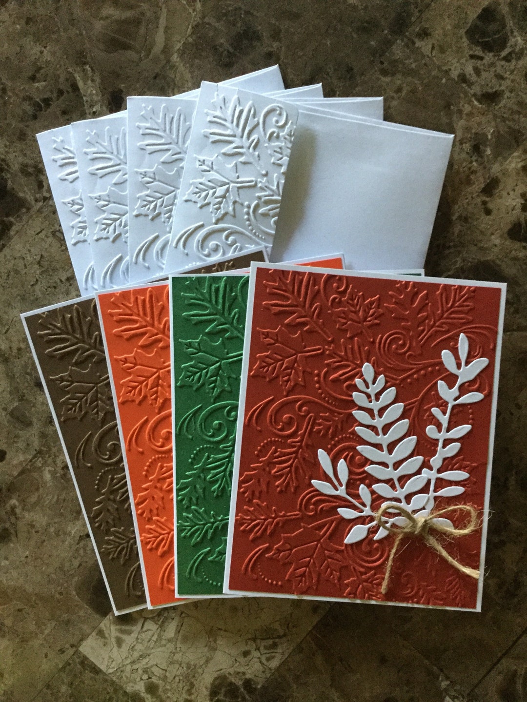 Set of 4 Embossed Leaves Note Cards, Handmade Fall Greeting Cards - Etsy