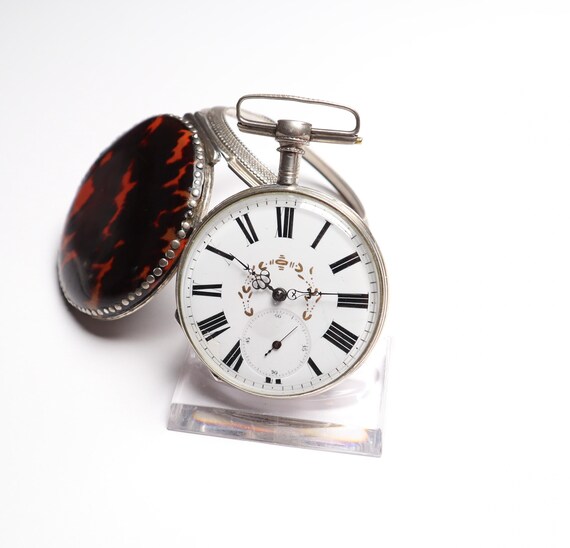 Rare Antique Tortoise shell and Silver Pocket Watch -… - Gem
