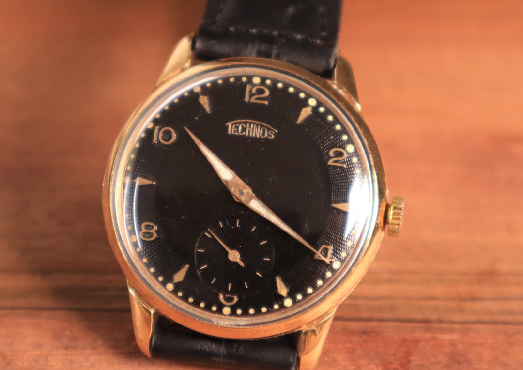 Vintage Hand Winding Technos Swiss Wristwatch, Gold Plated Case ...