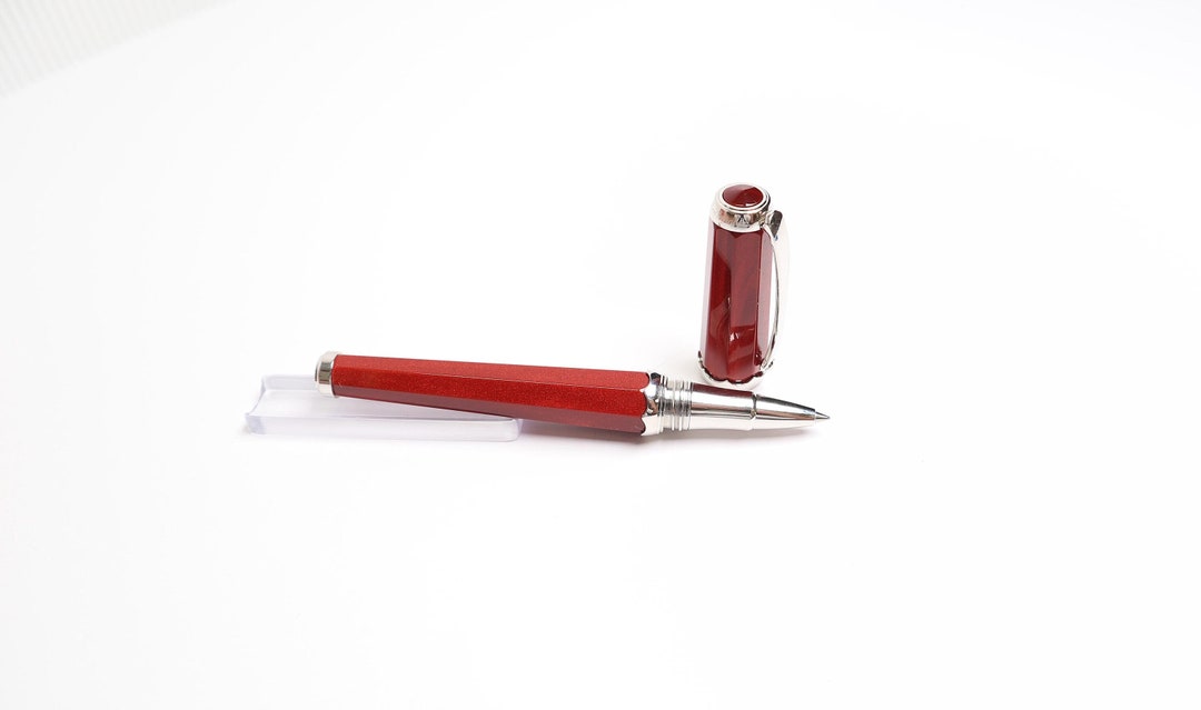 Vintage Montegrappa Piccola Red Resin Platinum Finish Ballpoint Pen ...