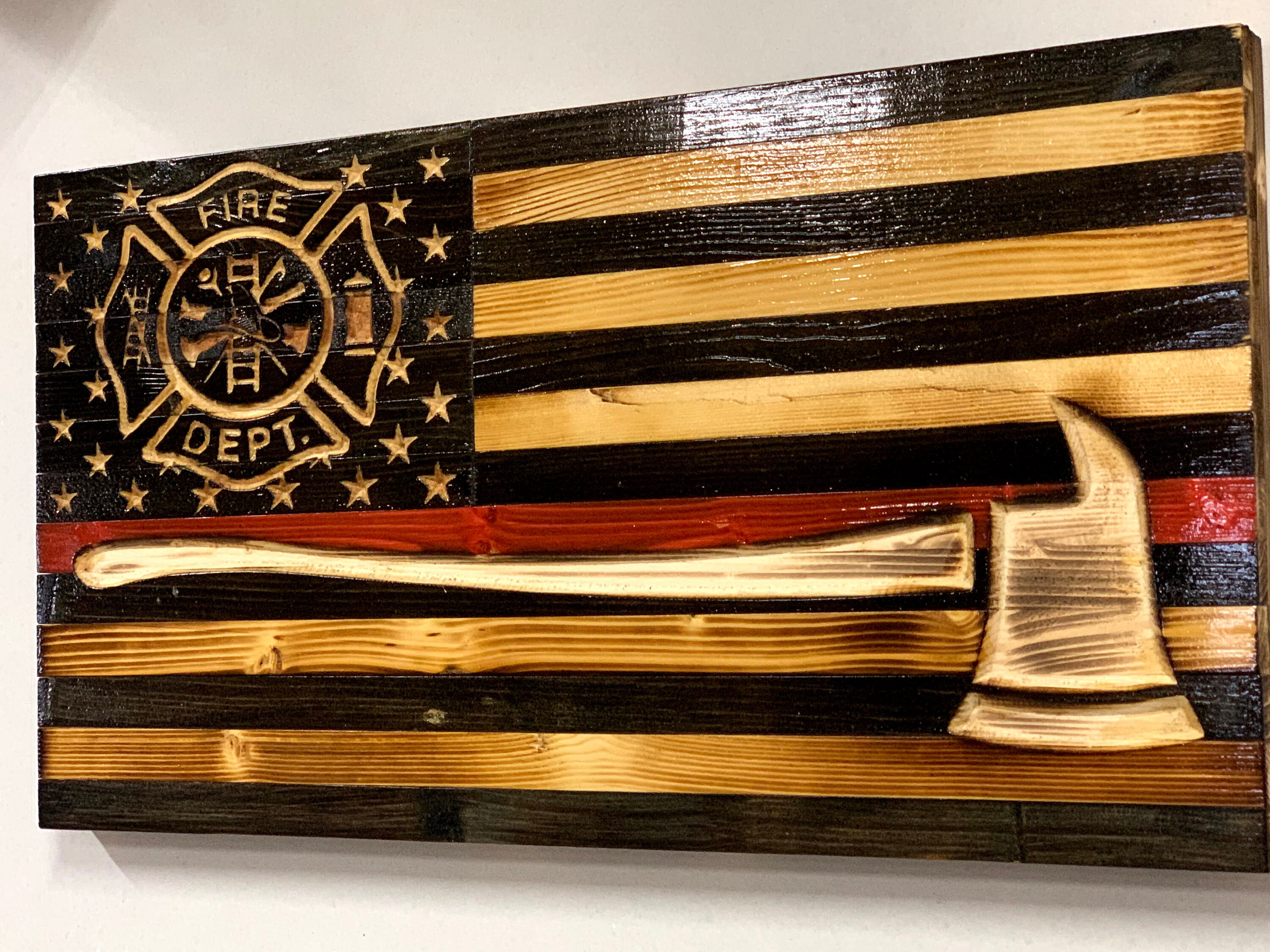 Wooden firefighter flag-rustic firefighter flag-custom | Etsy