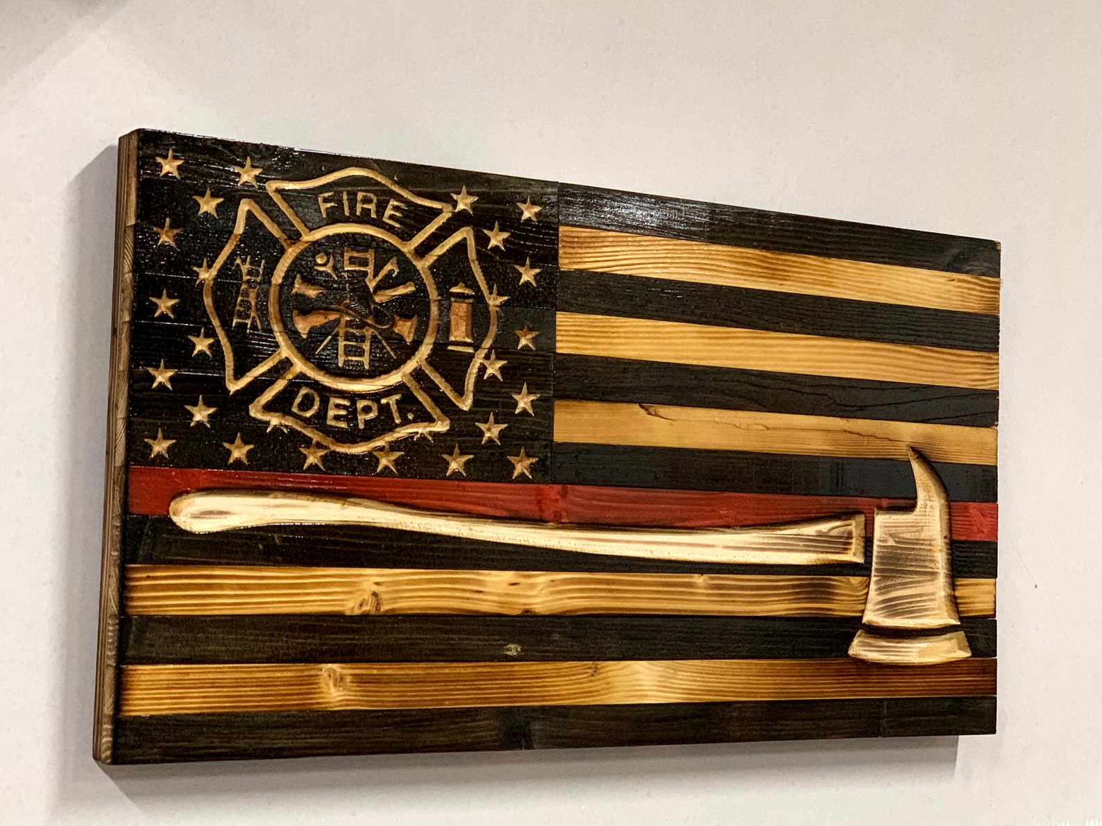 Wooden Firefighter Flag-rustic Firefighter Flag-custom - Etsy