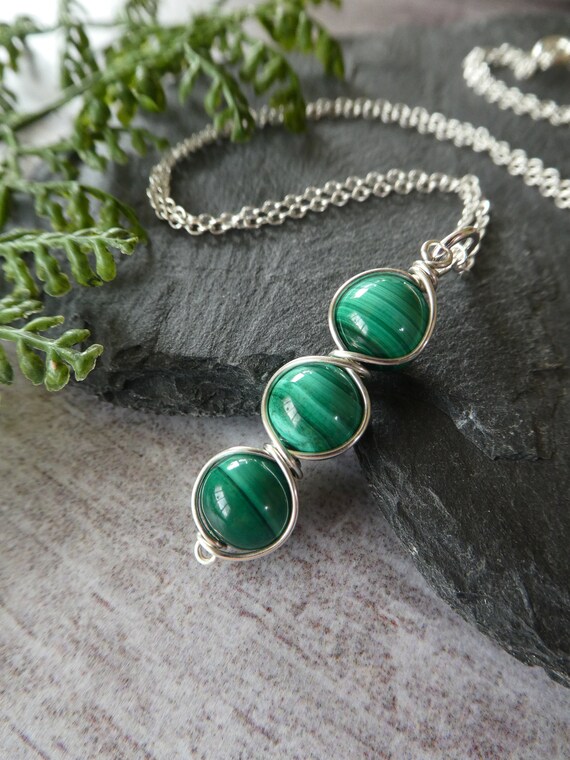 Malachite necklace sterling silver malachite pendant green gemstone necklace emerald green necklace unusual gemstone jewelry Etsy