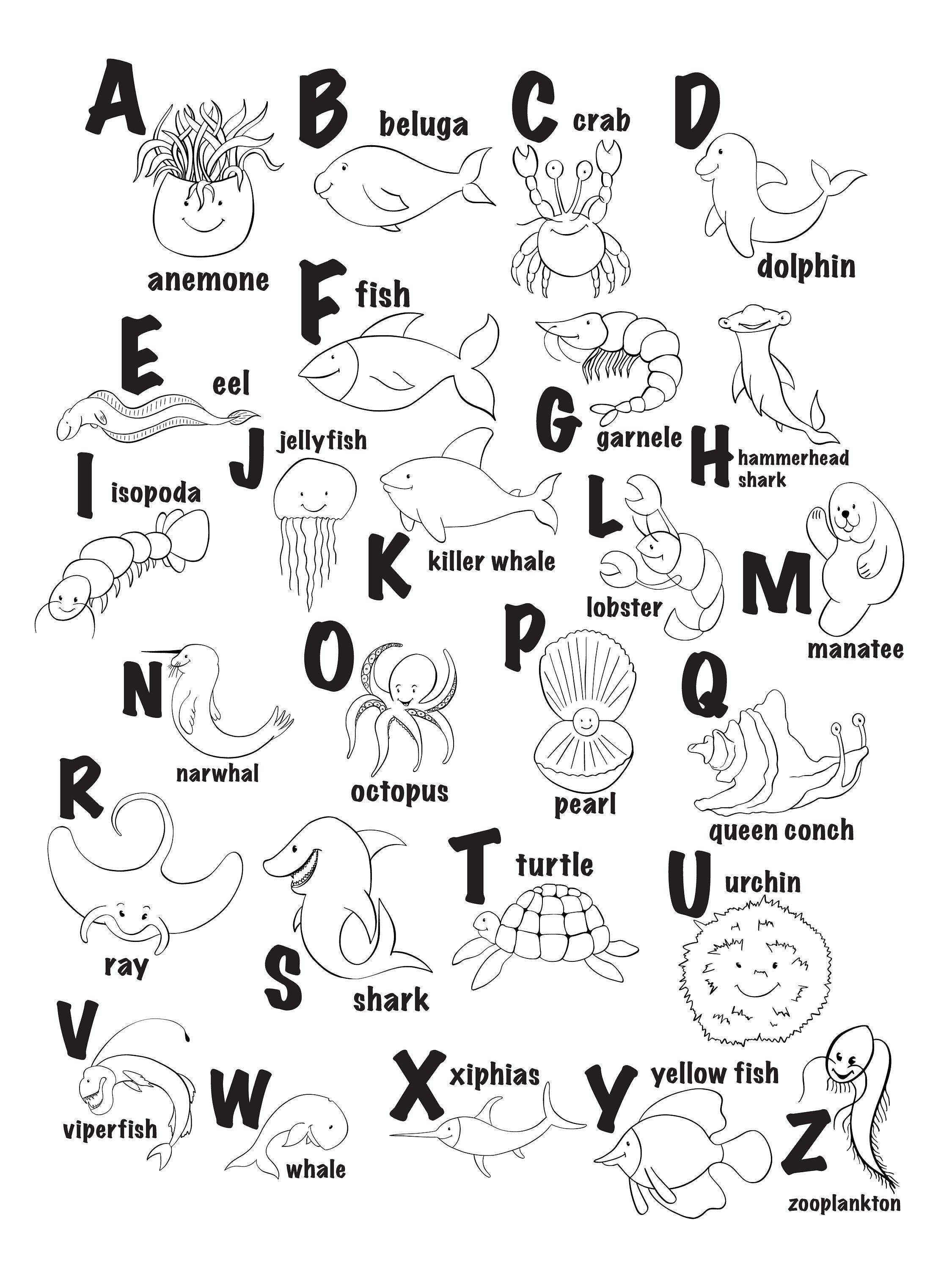 Ocean Alphabet Coloring Page Bundle ABC | Etsy