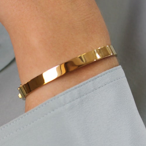 Flat Plain Gold Bangle 4MM / Solid 14k Yellow Gold Oval - Etsy