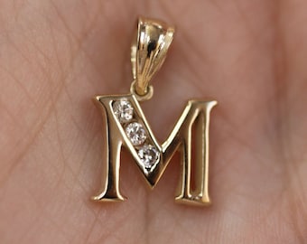 Solid 14k Gold Letter M Pendant Initial Pendant 0.1 Ctw Natural Diamond Pendant Personalized Jewelry 14MM Tiny Charm Birthday Gift Etsy