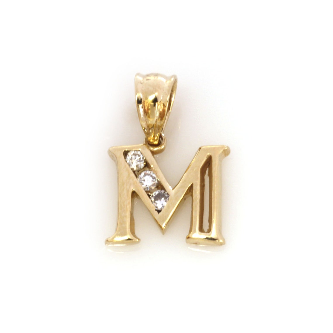 Solid 14k Gold Letter M Pendant / Initial Pendant / 0.1 Ctw Natural ...