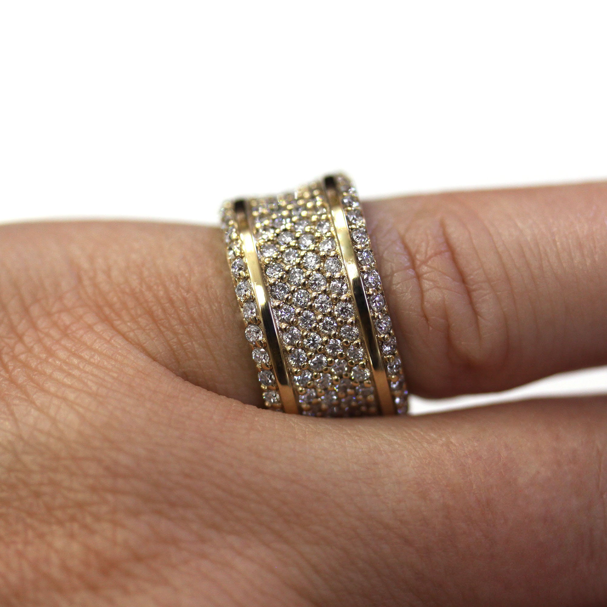 1.2 Ctw Natural Diamond Convex Ring / Wide Pave Set Diamond Wedding ...