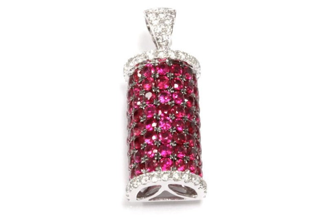 2.35 Ct Tw Natural Ruby & Diamond Gold Bar Drop Pendant Pave Red Ruby ...