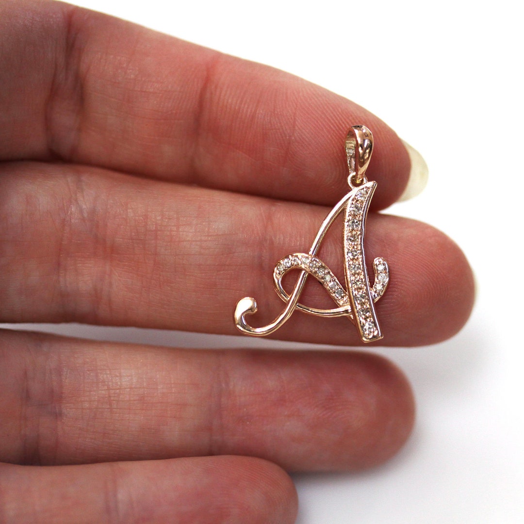 Solid 14k Gold Letter A Pendant / Initial Pendant / 0.1 Ctw Natural ...