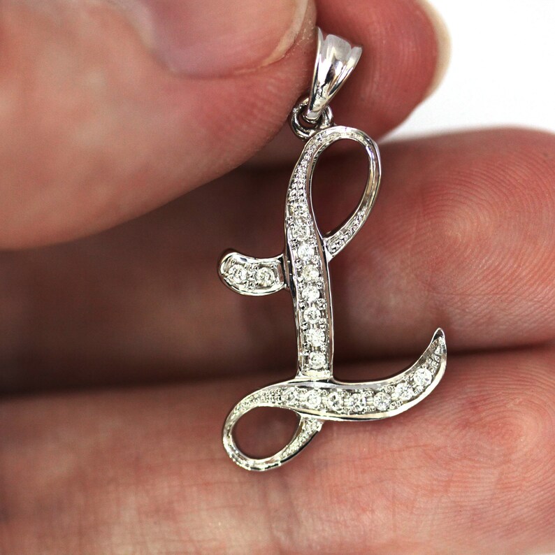 Solid 14k Gold Letter L Pendant / Initial Pendant / 0.1 Ctw Natural ...