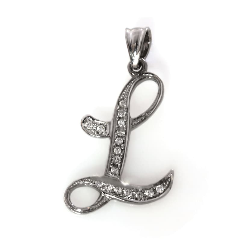 Solid 14k Gold Letter L Pendant / Initial Pendant / 0.1 Ctw Natural ...