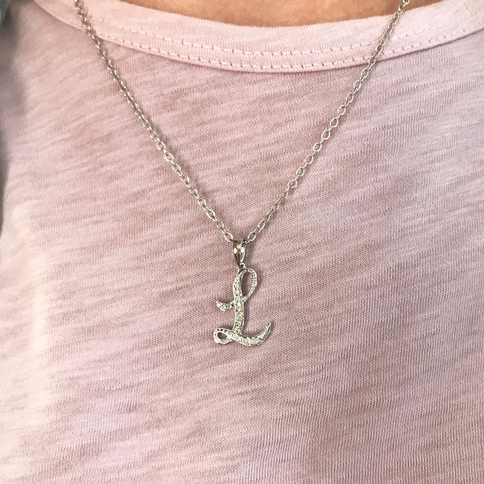 Solid 14k Gold Letter L Pendant / Initial Pendant / 0.1 ctw | Etsy