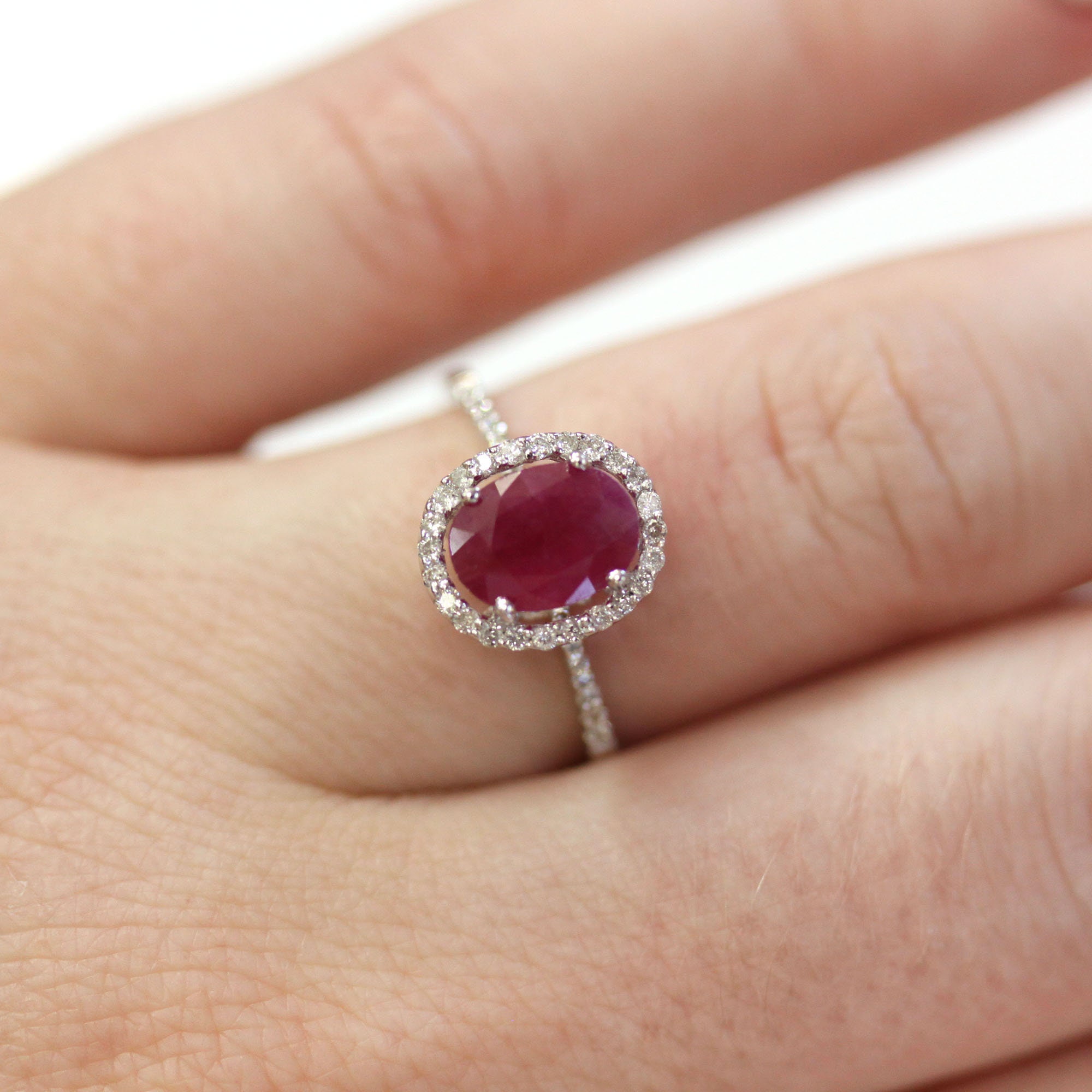 1.6 ct tw Natural Red Ruby & Diamond Ring / Halo Engagement | Etsy