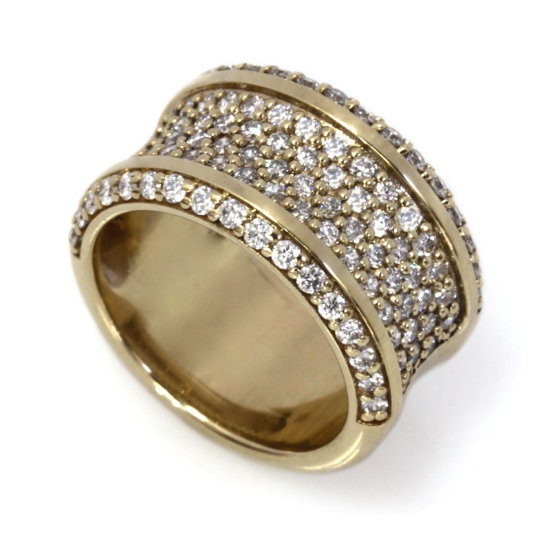1.2 Ctw Natural Diamond Convex Ring / Wide Pave Set Diamond Wedding ...