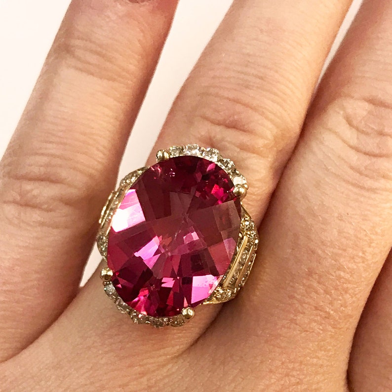 16.5 ct tw Natural Pink Topaz & Diamond Solid Gold Cocktail | Etsy