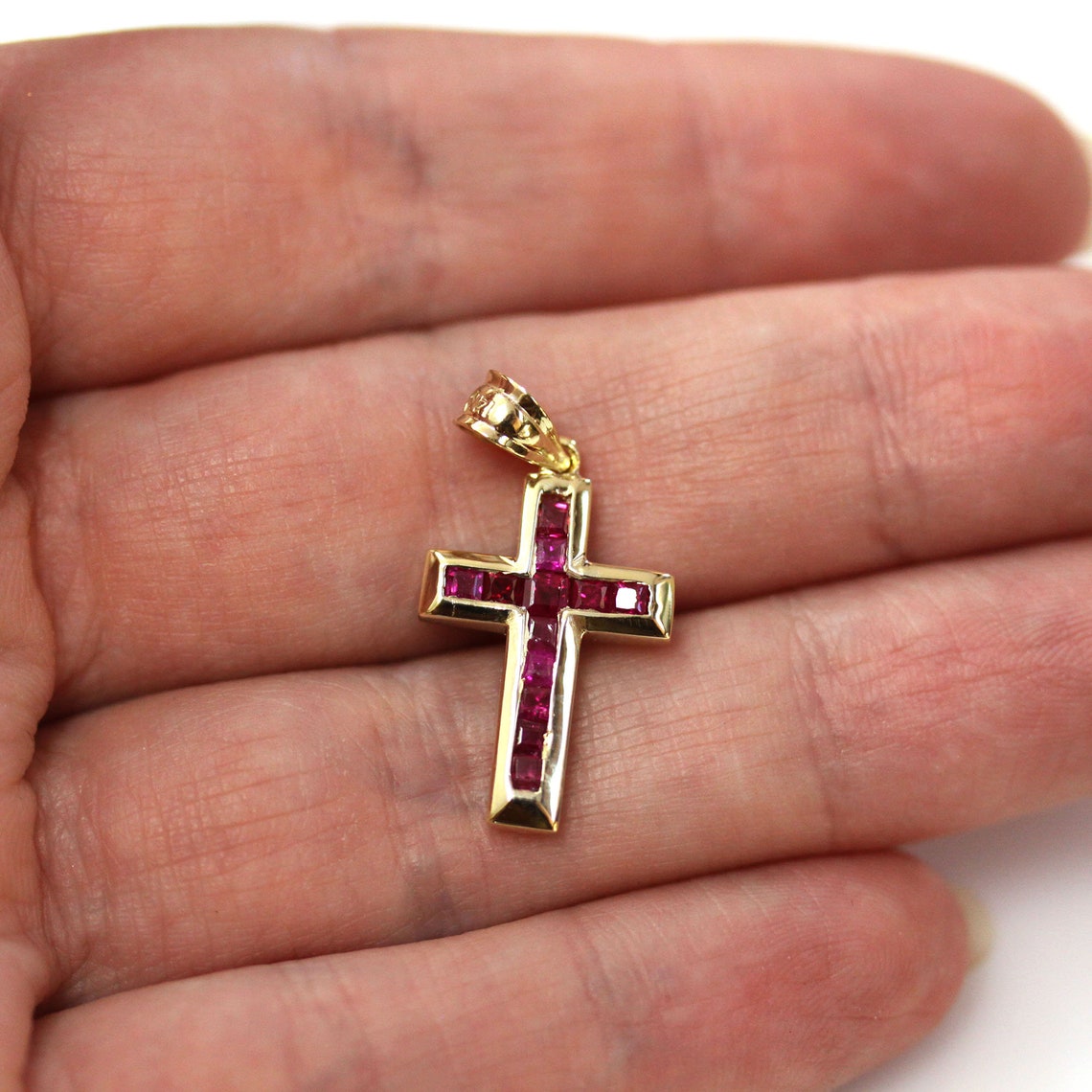 1 Ctw Natural Red Ruby Cross Pendant / Channel Set Pendant 27 | Etsy