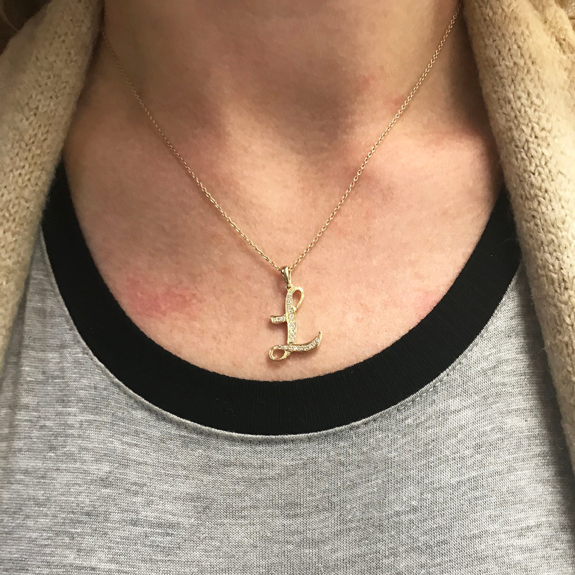 Solid 14k Gold Letter L Pendant / Initial Pendant / 0.1 ctw | Etsy