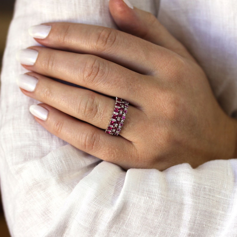 0.85 Ctw Natural Red Ruby & Diamond Full Eternity Ring / - Etsy