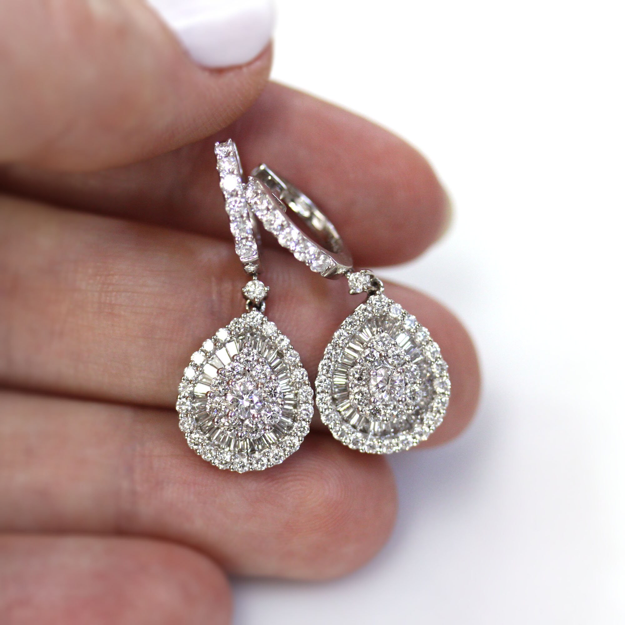 2.5 ctw Natural Diamond Tear Drop Dangle Earrings / Solid 14k | Etsy