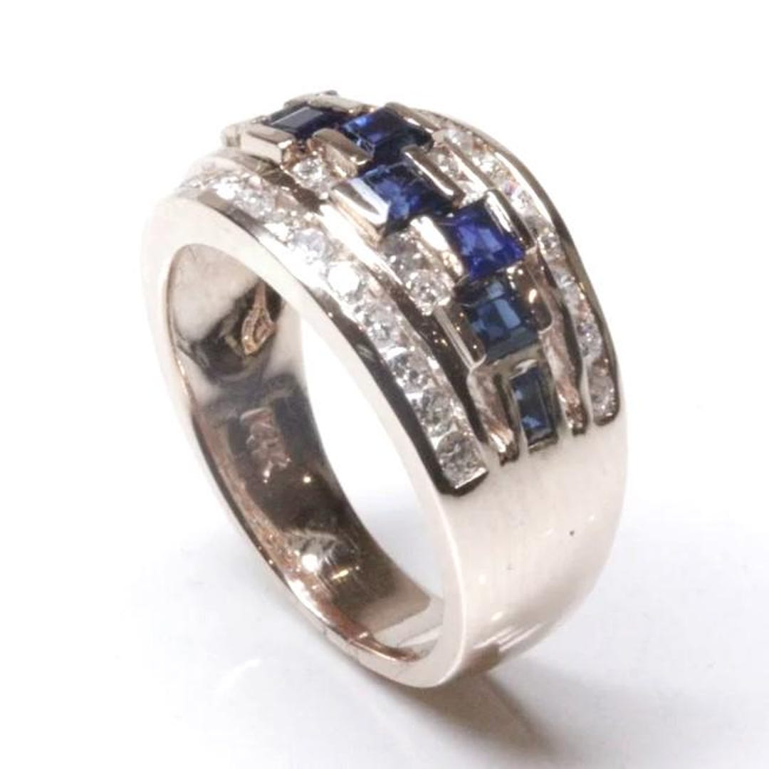 1.5 Ctw Natural Blue Princess Cut Sapphire & Diamond Cocktail Ring ...