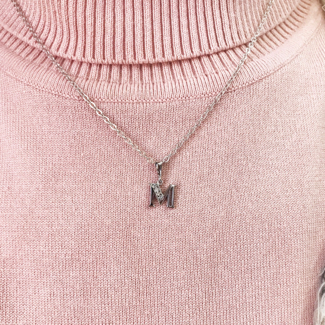 Solid 14k Gold Letter M Pendant / Initial Pendant / 0.1 ctw | Etsy