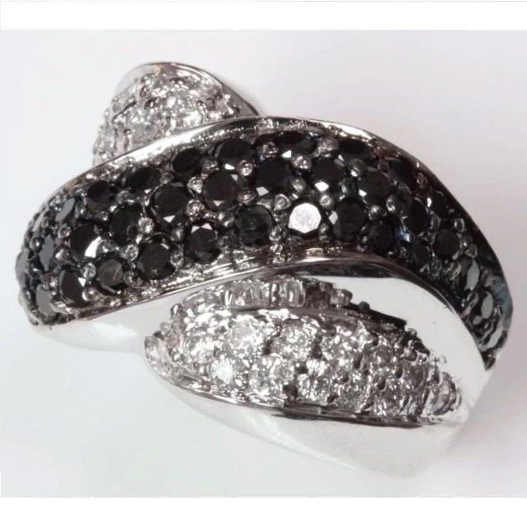 2.4 Ctw Natural Black & White Diamond Twisted Crossover Ring / Solid ...