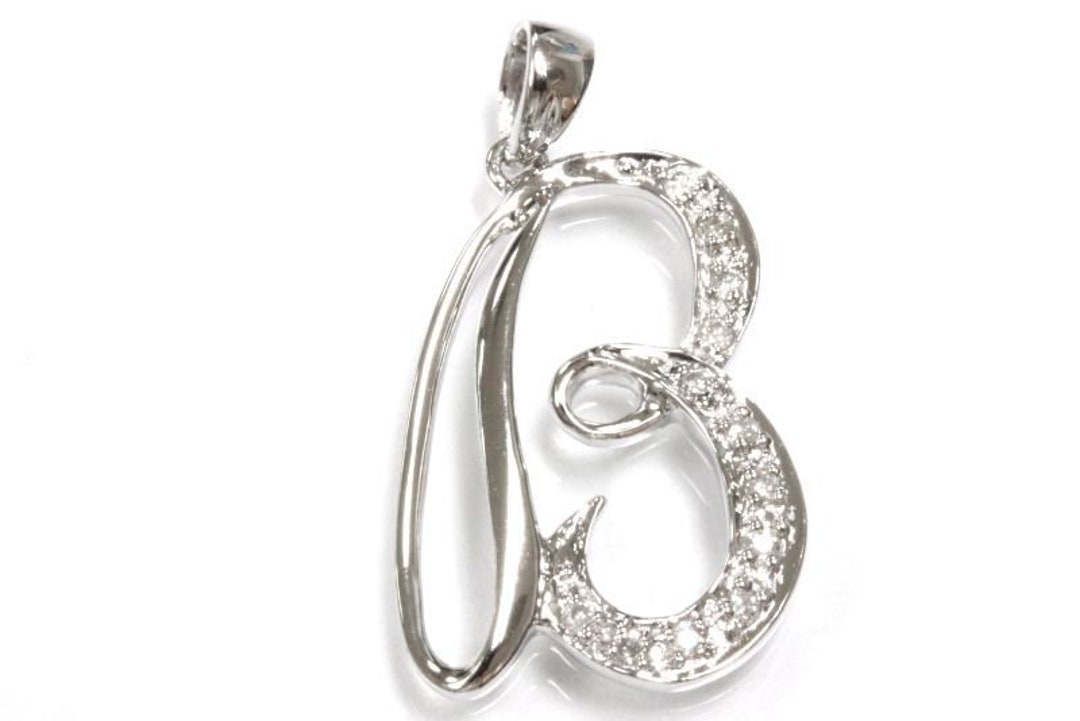Solid 14k Gold Letter B Pendant / Initial Pendant / 0.1 Ctw Natural ...