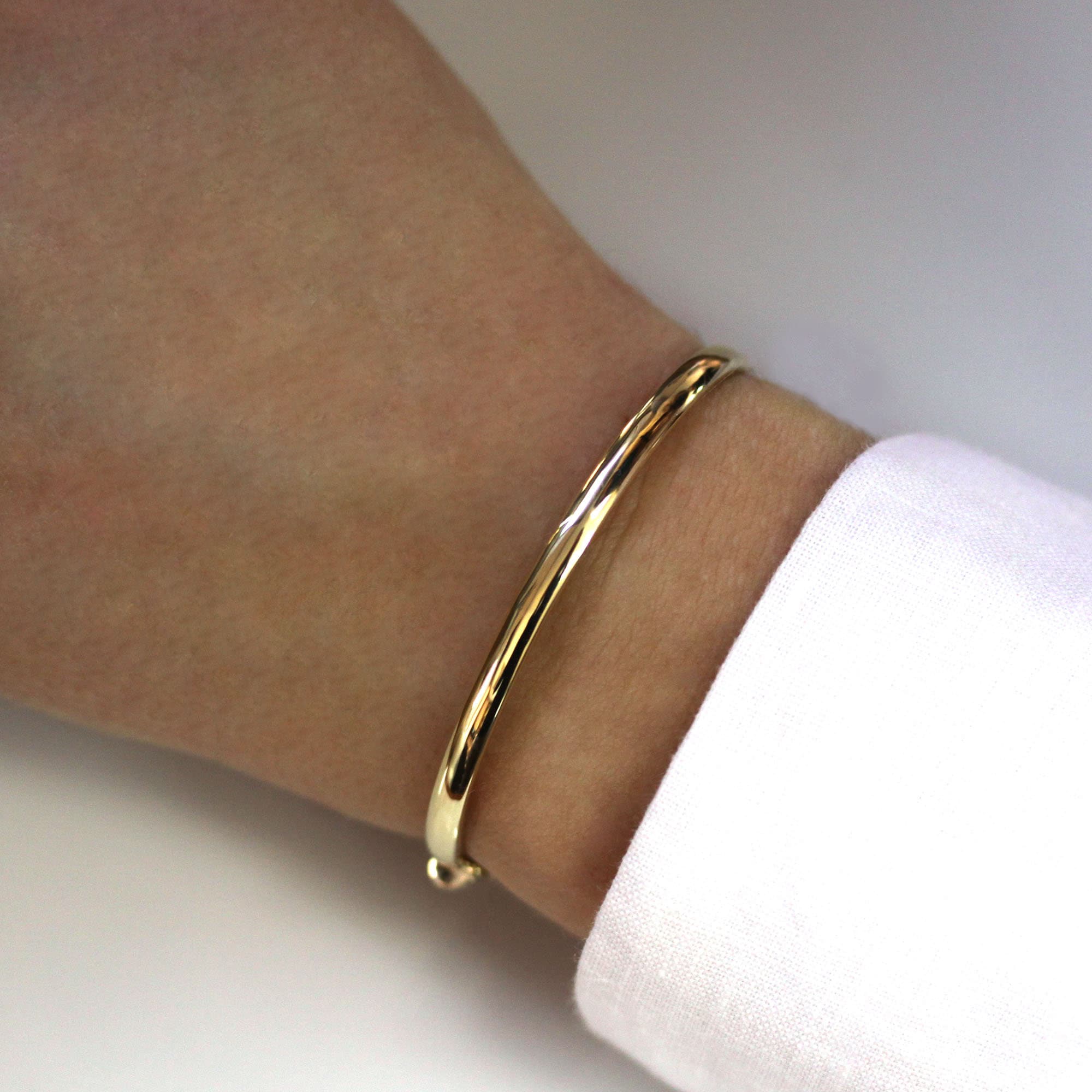 Rounded Plain Gold Bangle 4MM / Solid 14k Yellow Gold Oval - Etsy