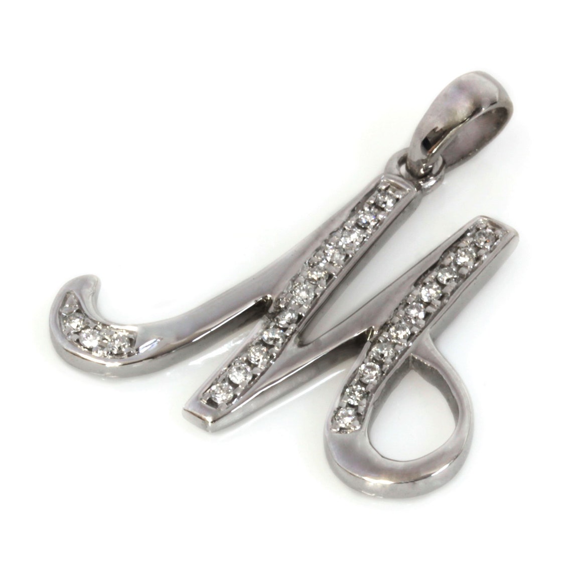 Solid 14k Gold Letter M Pendant / Initial Pendant / 0.1 Ctw - Etsy