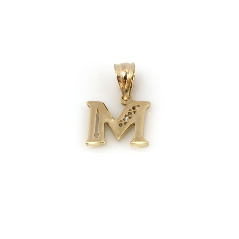 Solid 14k Gold Letter M Pendant / Initial Pendant / 0.1 Ctw - Etsy