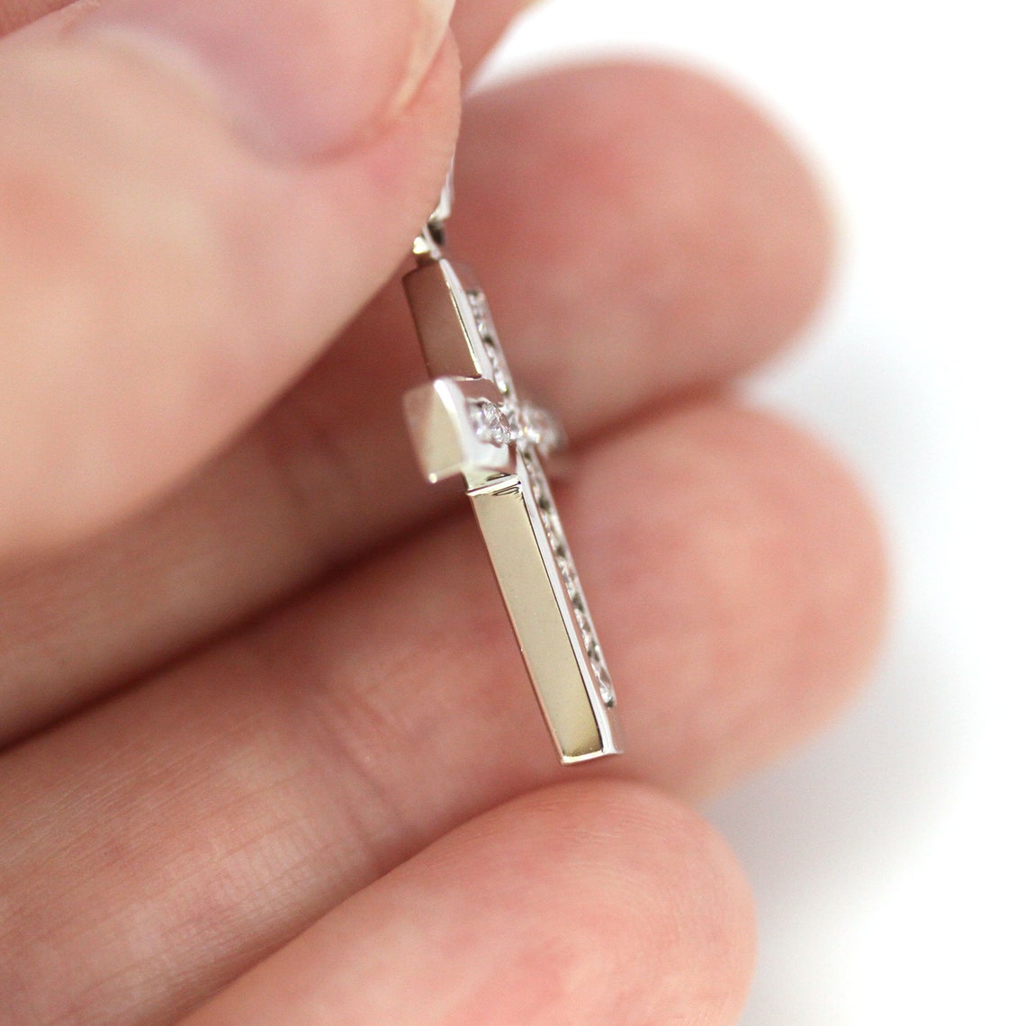 0.35 Ctw Natural Diamond Cross Pendant / Channel Set Pendant 27 MM ...