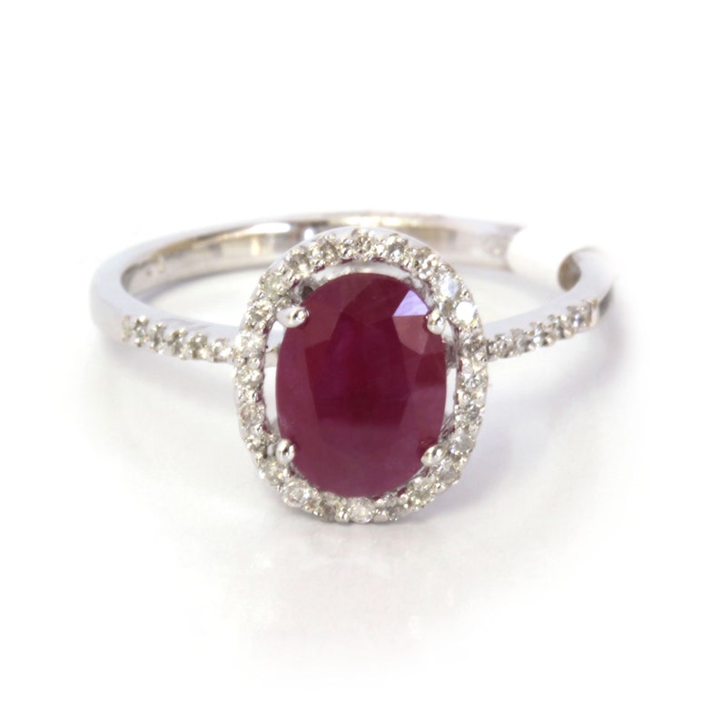1.6 Ctw Natural Red Ruby & Diamond Ring / Halo Engagement Ring / Solid ...