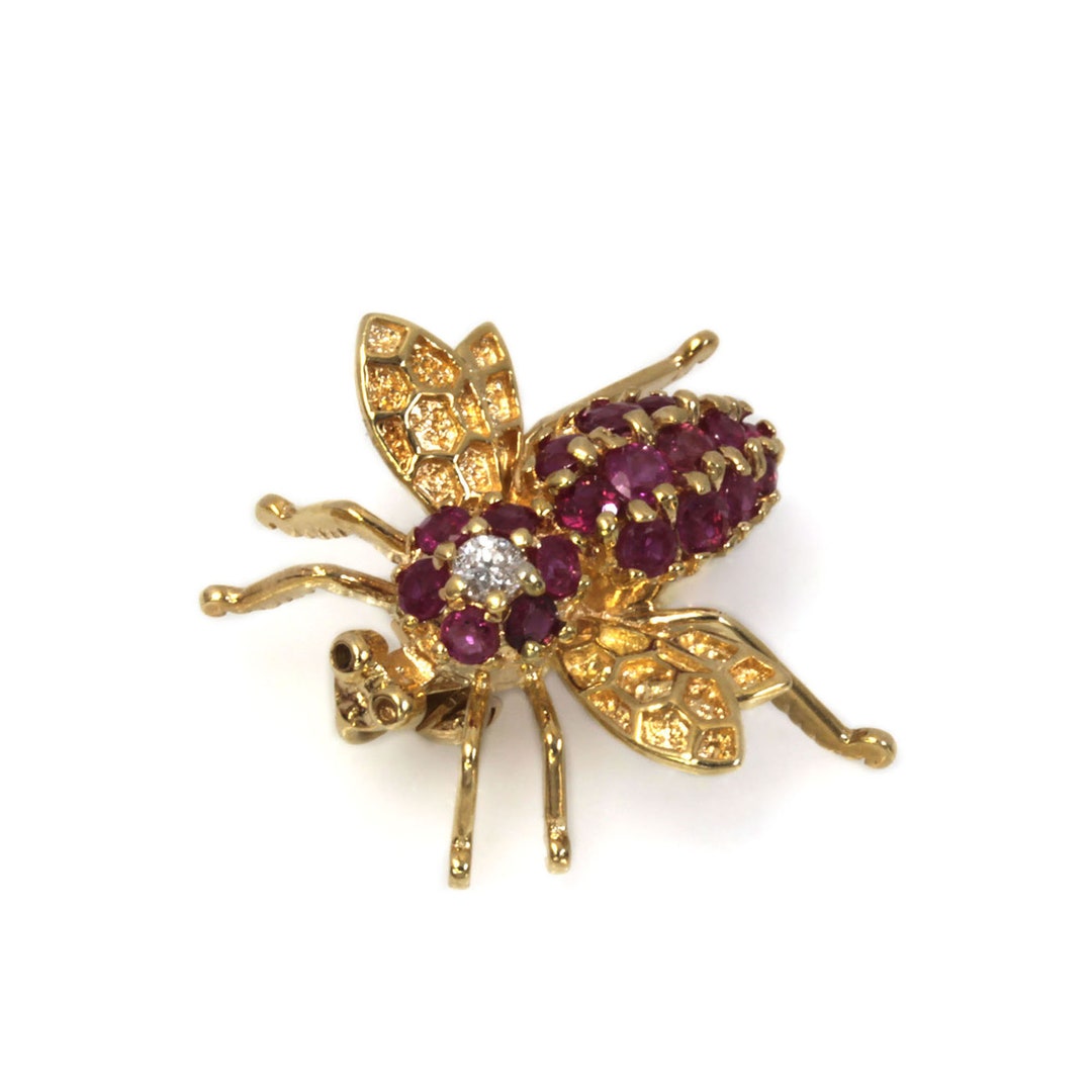 1.6 Ctw Natural Red Ruby & Diamond Bug Fly Brooch Pendant / Animal ...