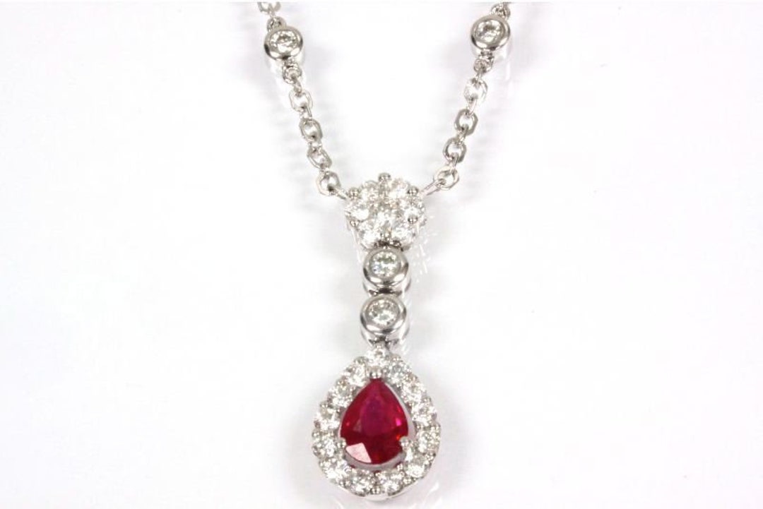 2.2 Ctw Natural Red Pear Cut Ruby & Diamond Necklace / Solid - Etsy
